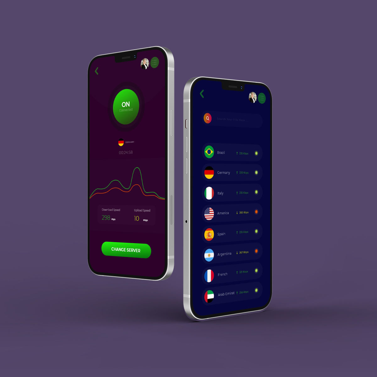Country VPN Mobile App UI Kit Country VPN Mobile App UI Kit