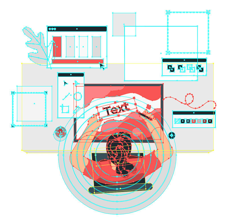 Graphic designer vector illustration, working, designing, top view Graphic designer vector illustration, working, designing, top view